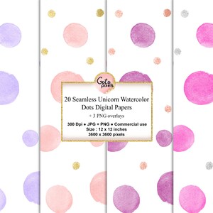 Unicorn Polka Dots Digital Paper, Seamless Repeat Patterns, Confetti ...