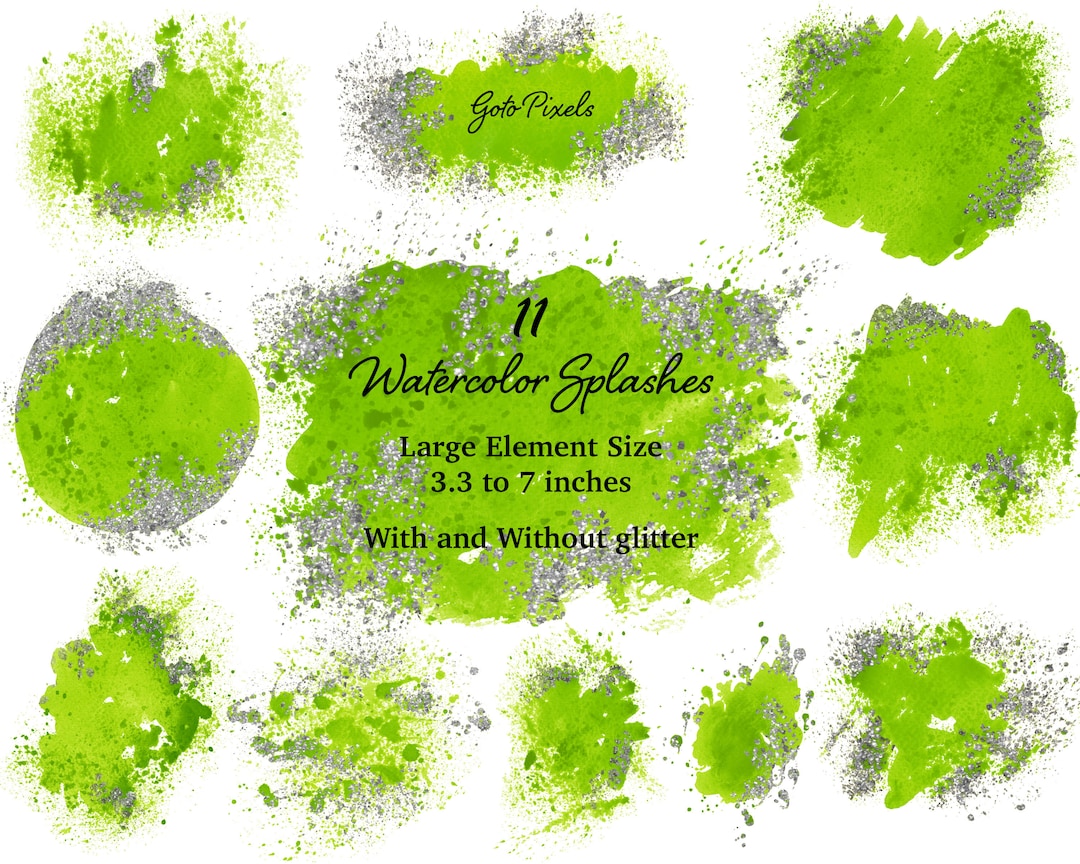 Lime Green Watercolor Splatter Clipart: Glitter PNG Backgrounds ...