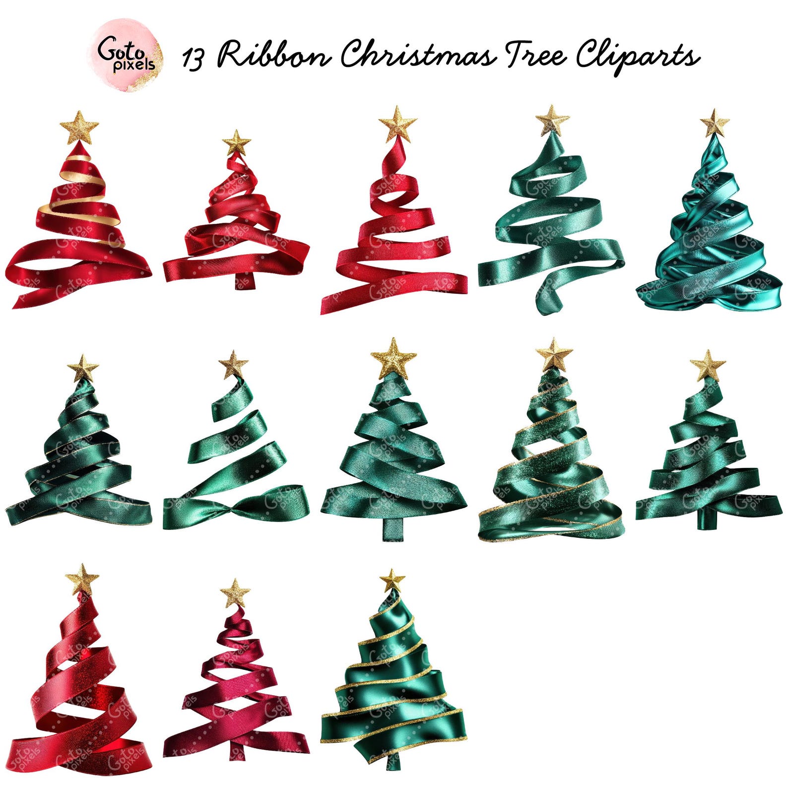 Ribbon Christmas Tree Clip Art: Red and Green (digital Download) - Etsy