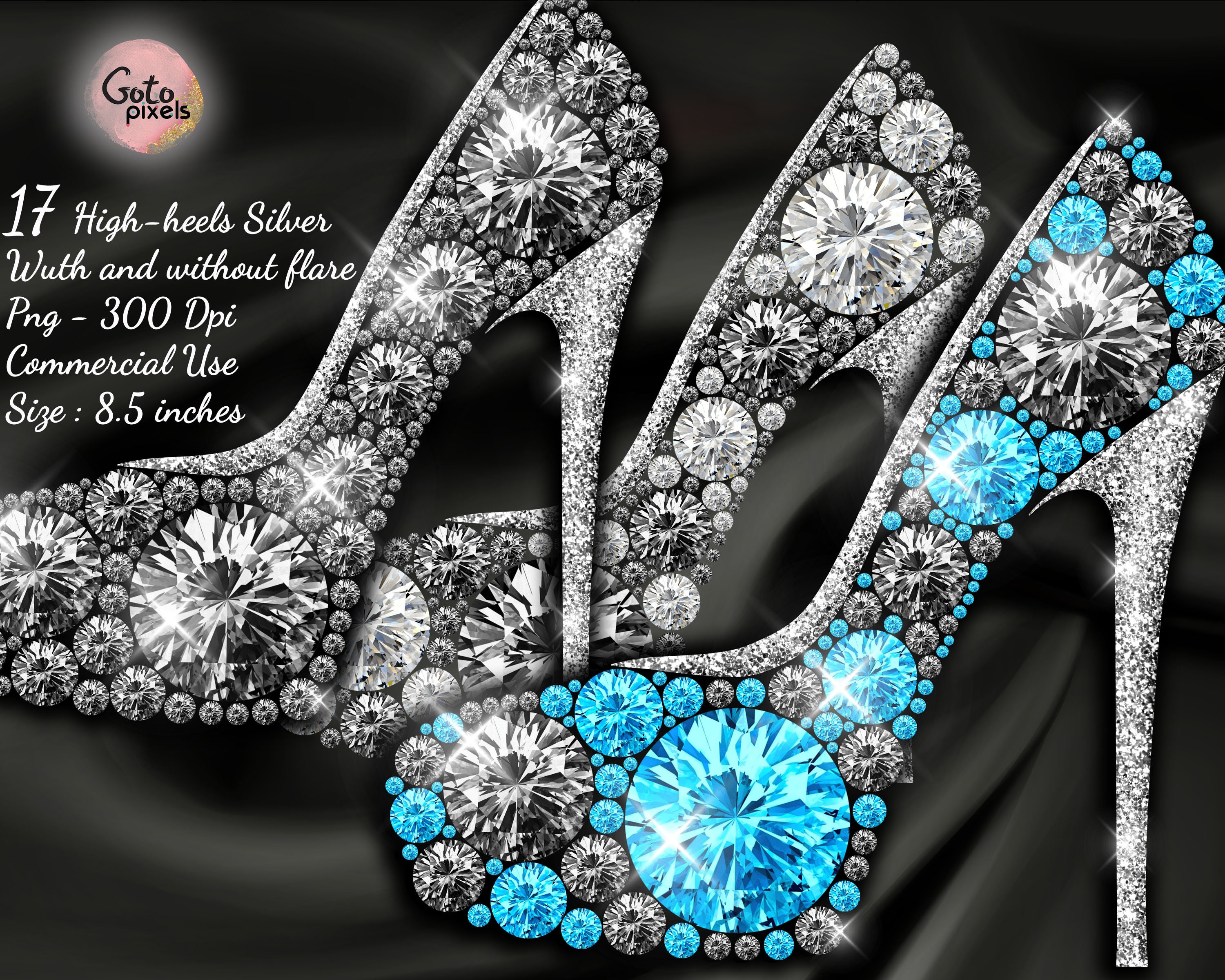 Diamond Shoe With Silver Digital File Diamond High Heels Png - Etsy