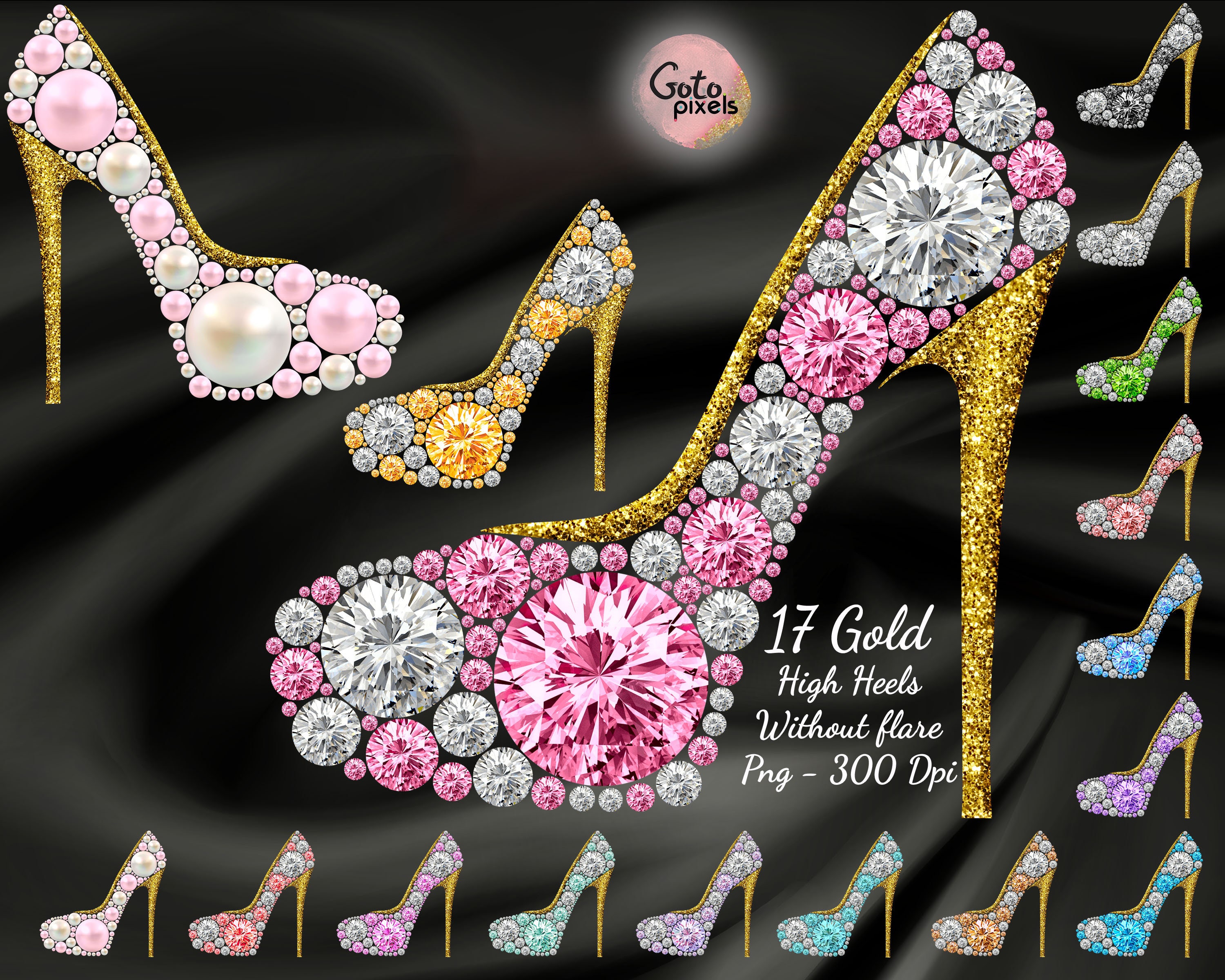 Diamond Shoe With Gold Digital File Diamond High Heels Png - Etsy