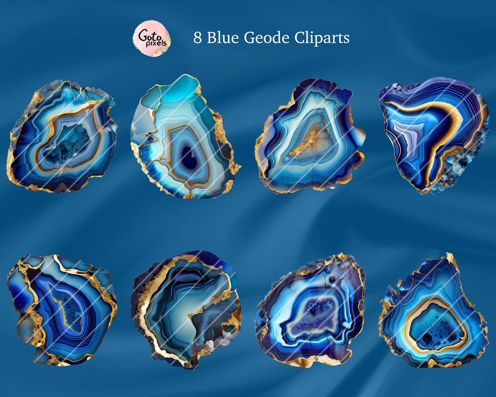 Blue Agate Geode Slices Clipart: Gemstone PNG (digital Download) - Etsy