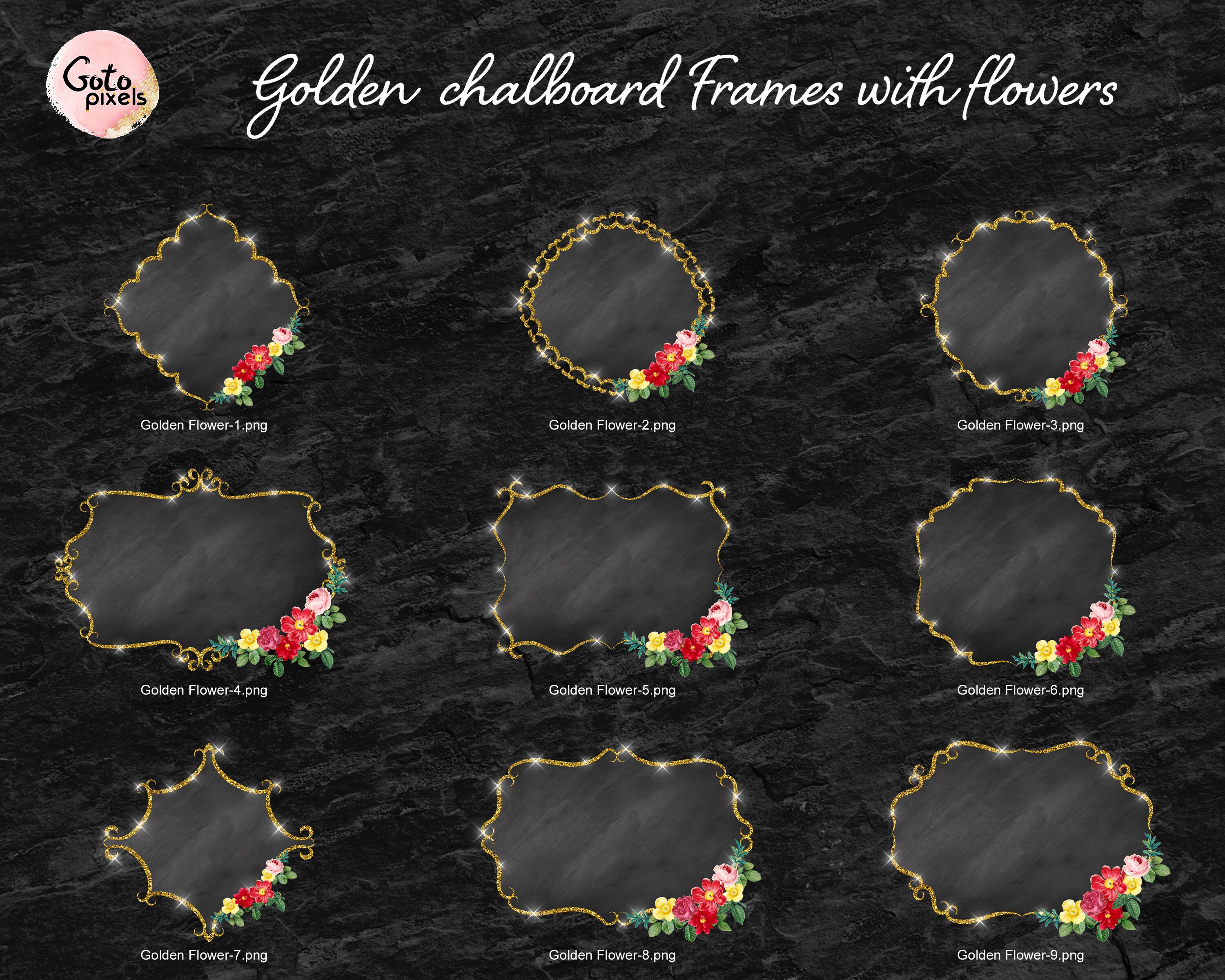 Floral Chalkboard Frames Clipart Floral Wedding Frames - Etsy