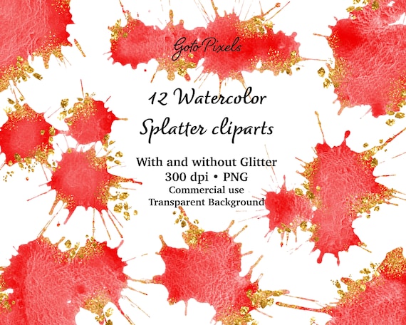 Red Watercolor Splatter Clipart Splashes and Splotches Clip | Etsy