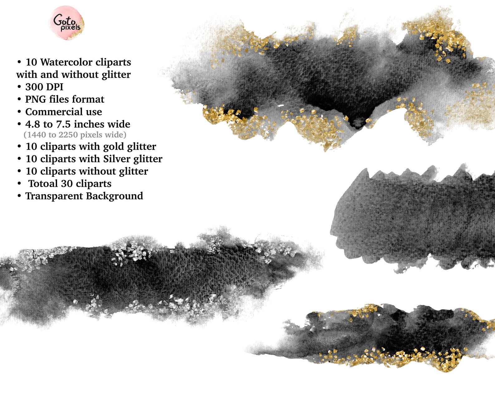 Black Watercolor Brush Strokes Black Watercolor Clipart - Etsy