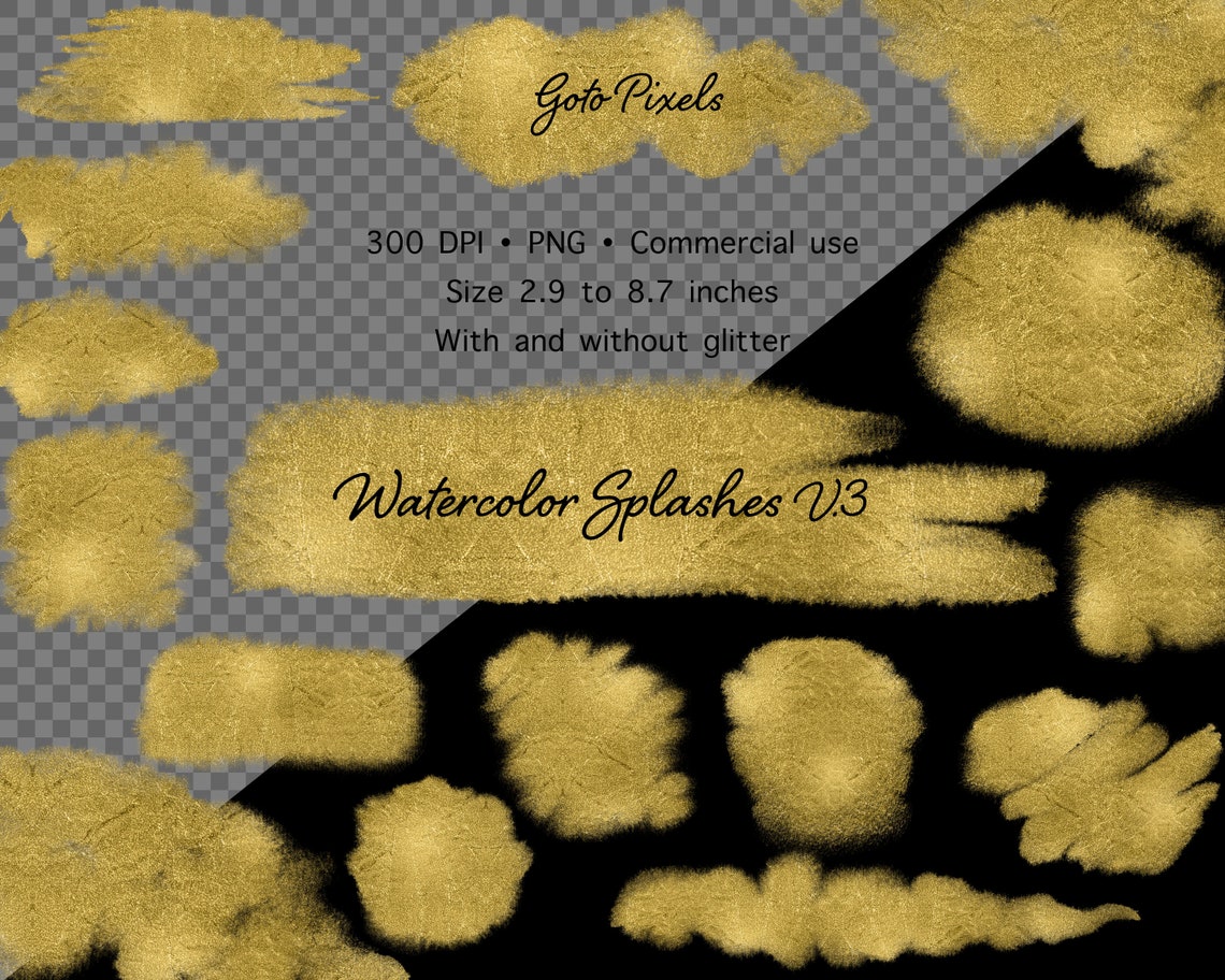 Gold Watercolor Glitter Clipart Splashes and Splotches Clip | Etsy