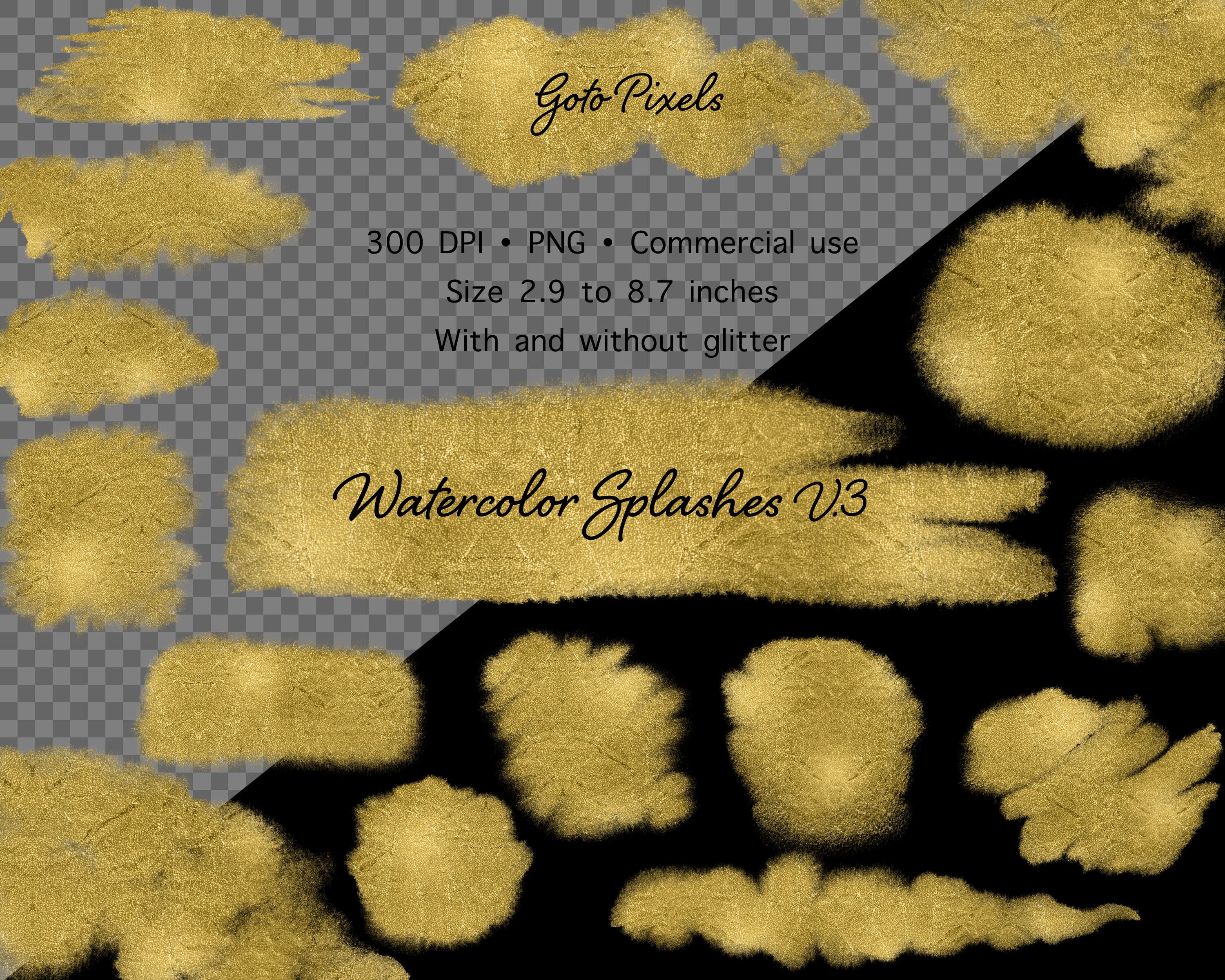 Gold Watercolor Glitter Clipart Splashes and Splotches Clip | Etsy
