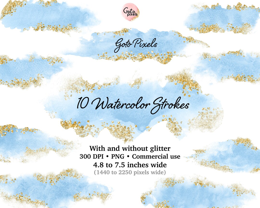 Blue Watercolor Brush Stroke Clipart: Glitter Splash Graphics (digital ...
