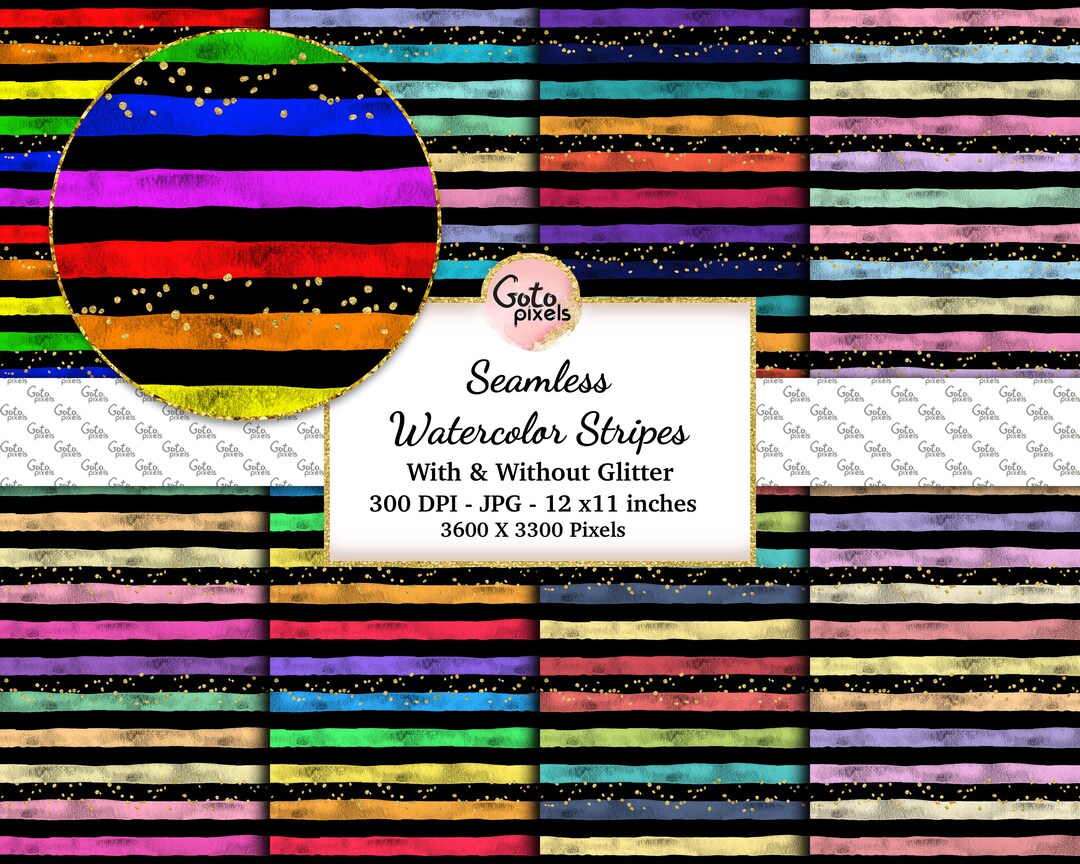 Watercolor Stripes Seamless Pattern on Black Background, Rainbow ...