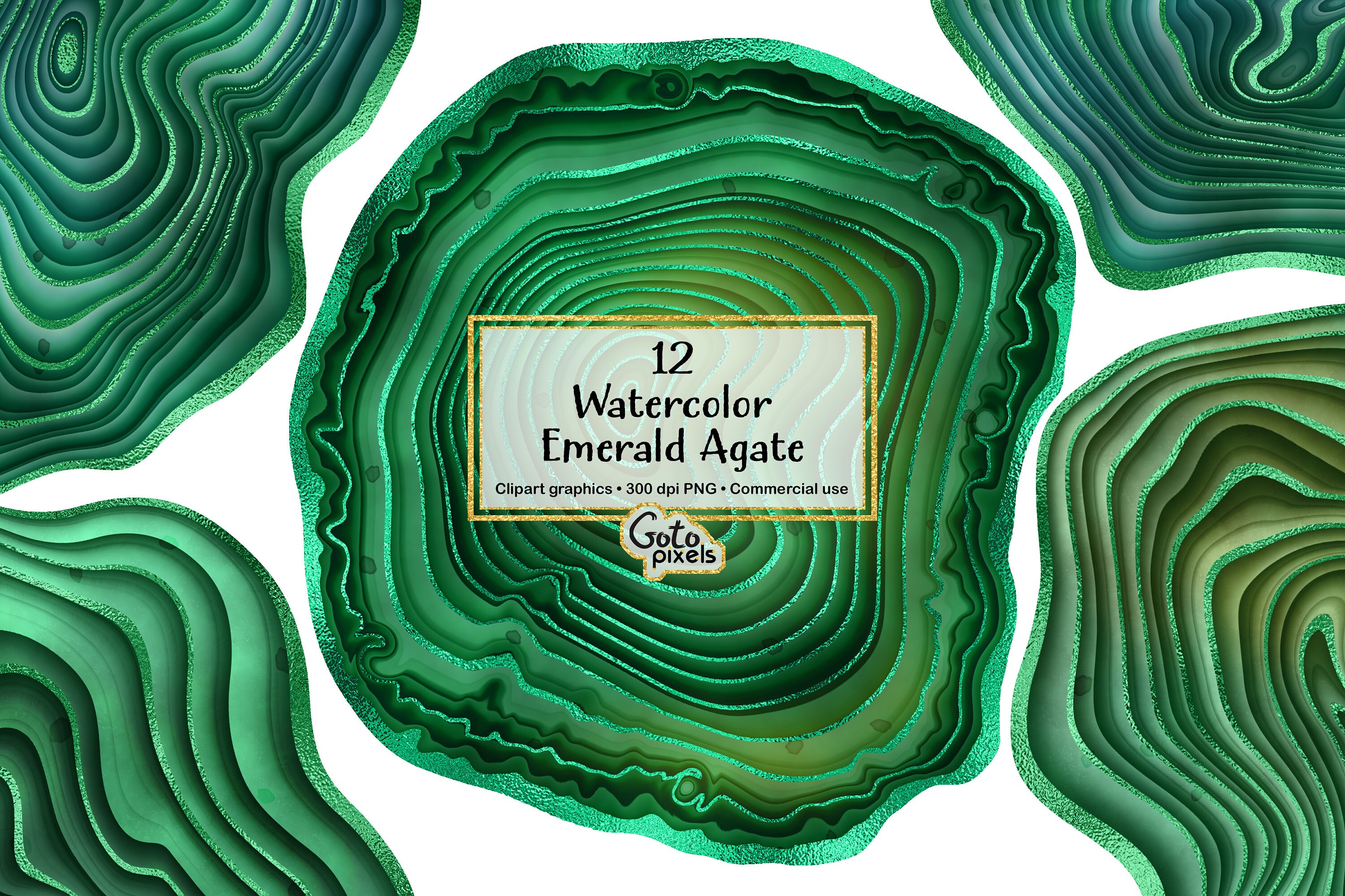 Emerald Agate Clipart Watercolor Agate and Malachite Geode | Etsy