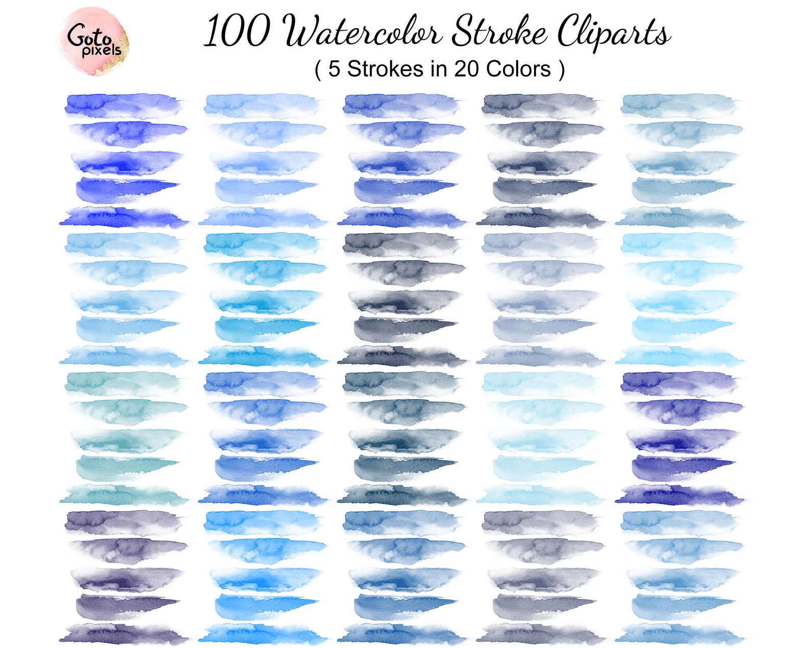 Blue Watercolor Brush Strokes Clipart Blue and Gold - Etsy