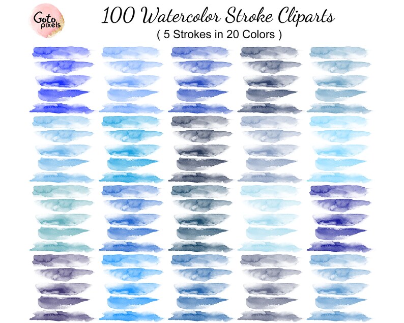 Blue Watercolor Brush Strokes Clipart Blue and Gold - Etsy
