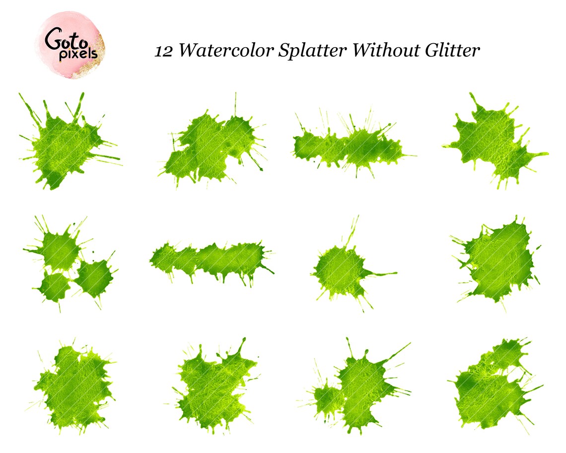 Lime Green Watercolor Splatter Clipart: Glitter Splash Backgrounds ...