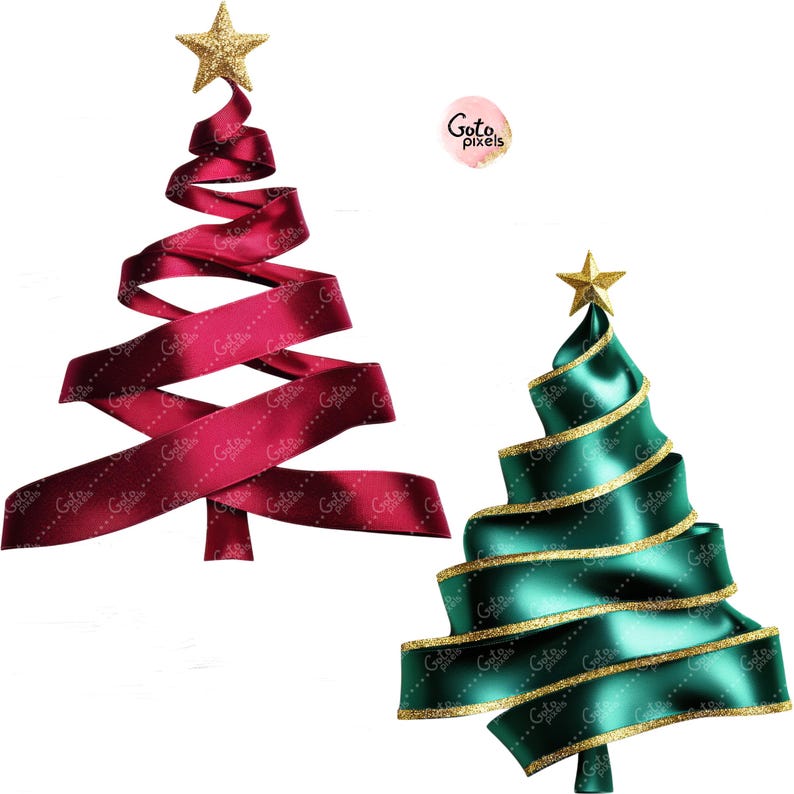 Ribbon Christmas Tree Clip Art: Red and Green (digital Download) - Etsy