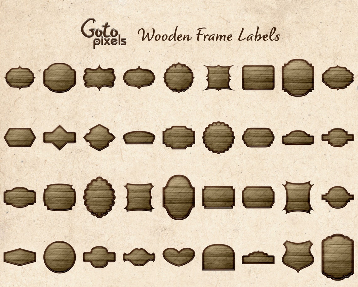 Wood Labels Clipart Rustic Frame Clipart Digital Wood Tags - Etsy