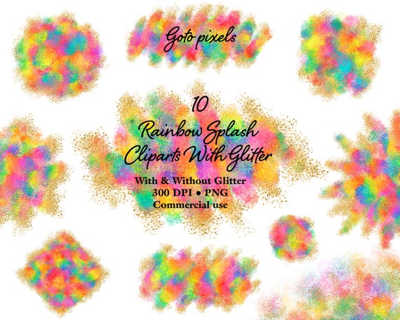 Rainbow Watercolor Splash Clipart Splashes and Splotches | Etsy