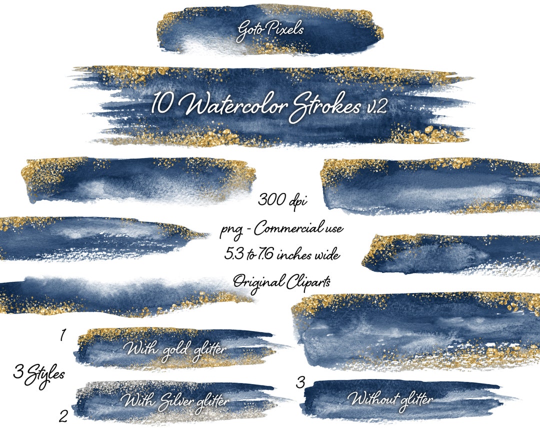 Navy Watercolor Brush Strokes, Navy Watercolor Clipart, Splash Clipart ...