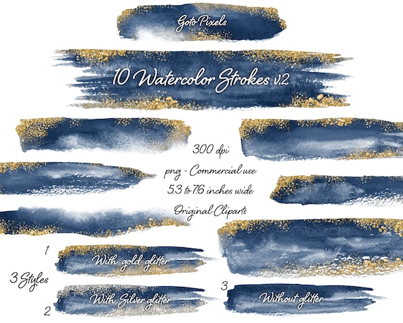 Navy Watercolor Brush Strokes Navy Watercolor Clipart Splash | Etsy