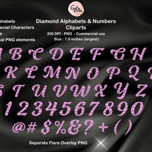 Pink Diamond Alphabet Script Digital PNG Clip Art Letters, Numbers and ...