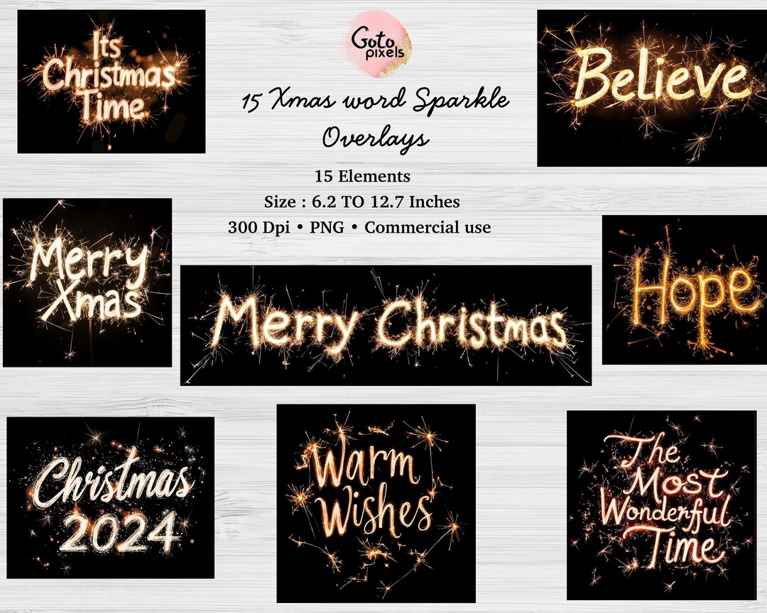 Christmas Sparkle Photo Overlays: Holiday Word Art (digital Download ...
