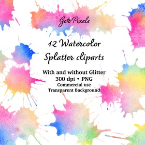 Rainbow Watercolor Splatter Clipart, Splashes and Splotches Clip Art ...