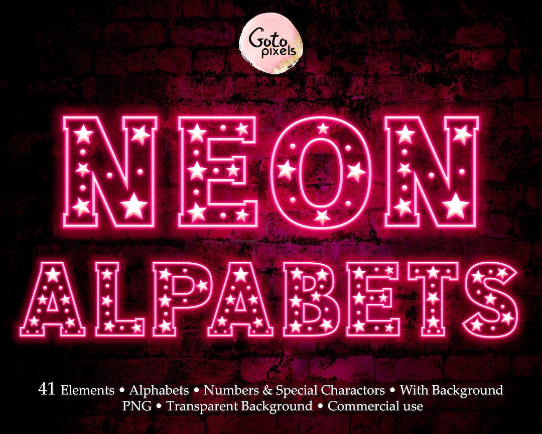 Pink Neon Alphabet Clipart, Neon Letters Clipart, Digital Neon Font ...