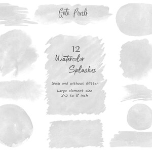 Grey Watercolor Glitter Clipart: Splashes & Splotches (digital PNG ...