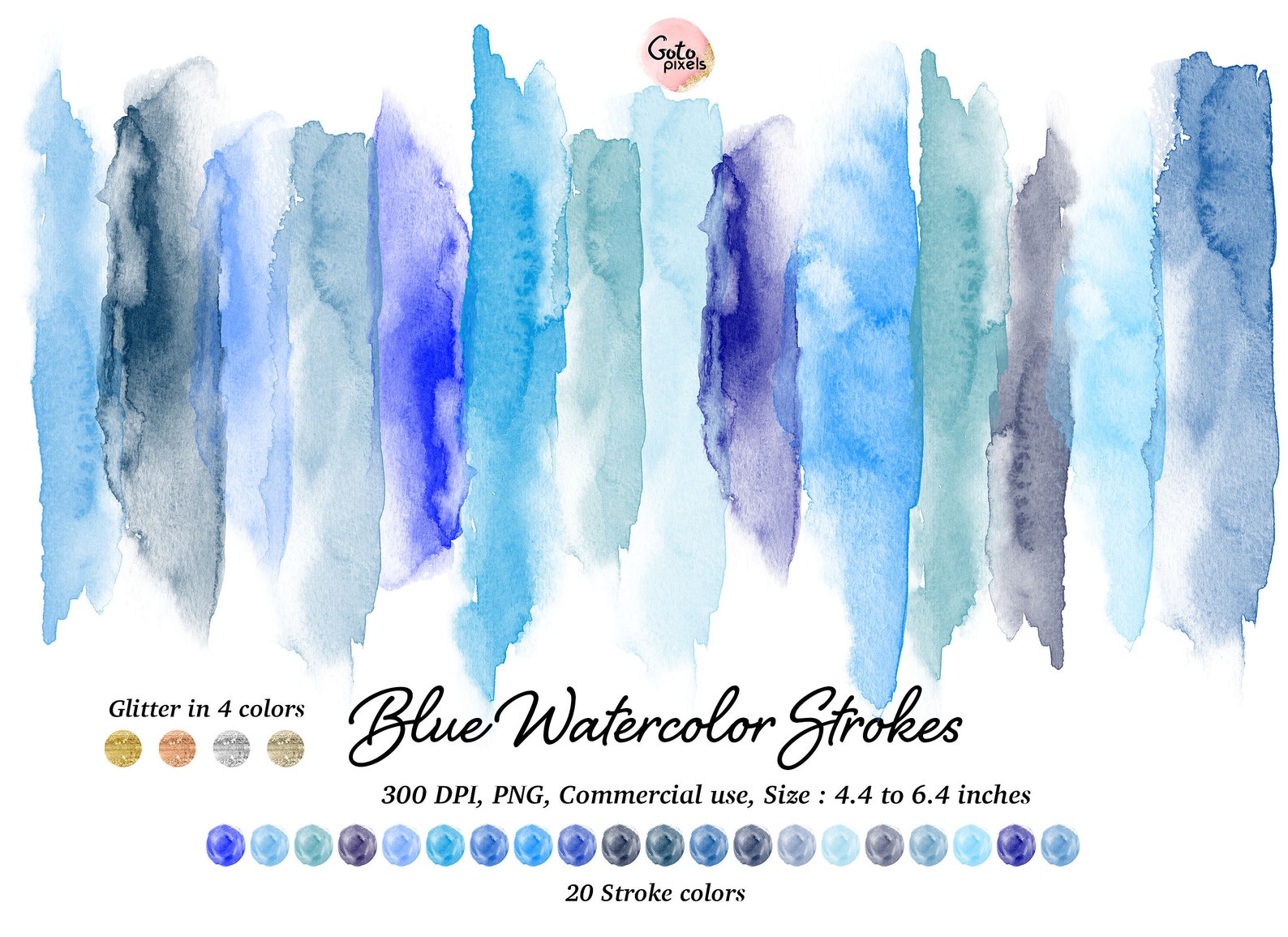 Blue Watercolor Brush Strokes Clipart Blue and Gold - Etsy