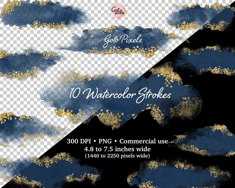 Navy Watercolor Brush Strokes Navy Watercolor Clipart Splash - Etsy