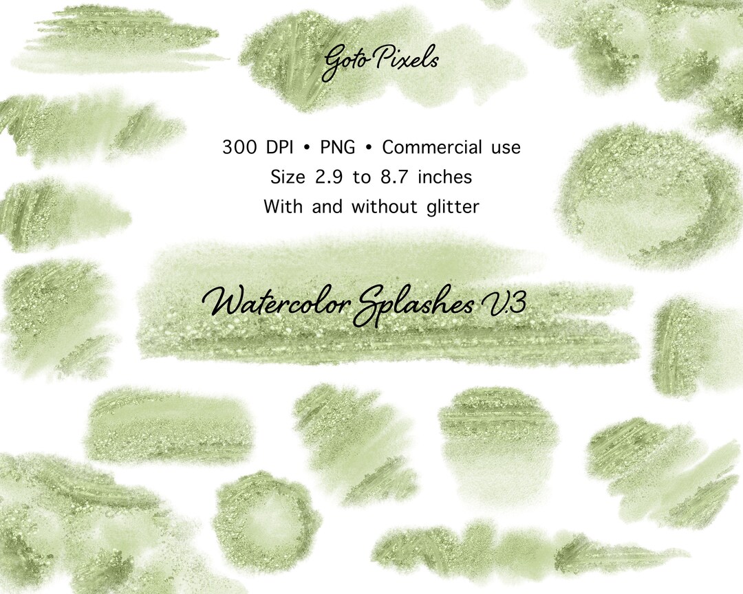 Green Watercolor Glitter Clipart, Splashes and Splotches Clip Art ...