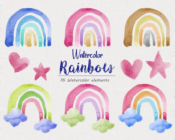 Watercolor rainbow clip art Nursery decor Rainbow clipart | Etsy
