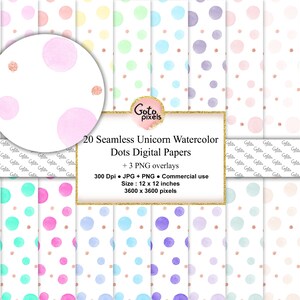 Unicorn Polka Dots Digital Paper, Seamless Repeat Patterns, Confetti ...