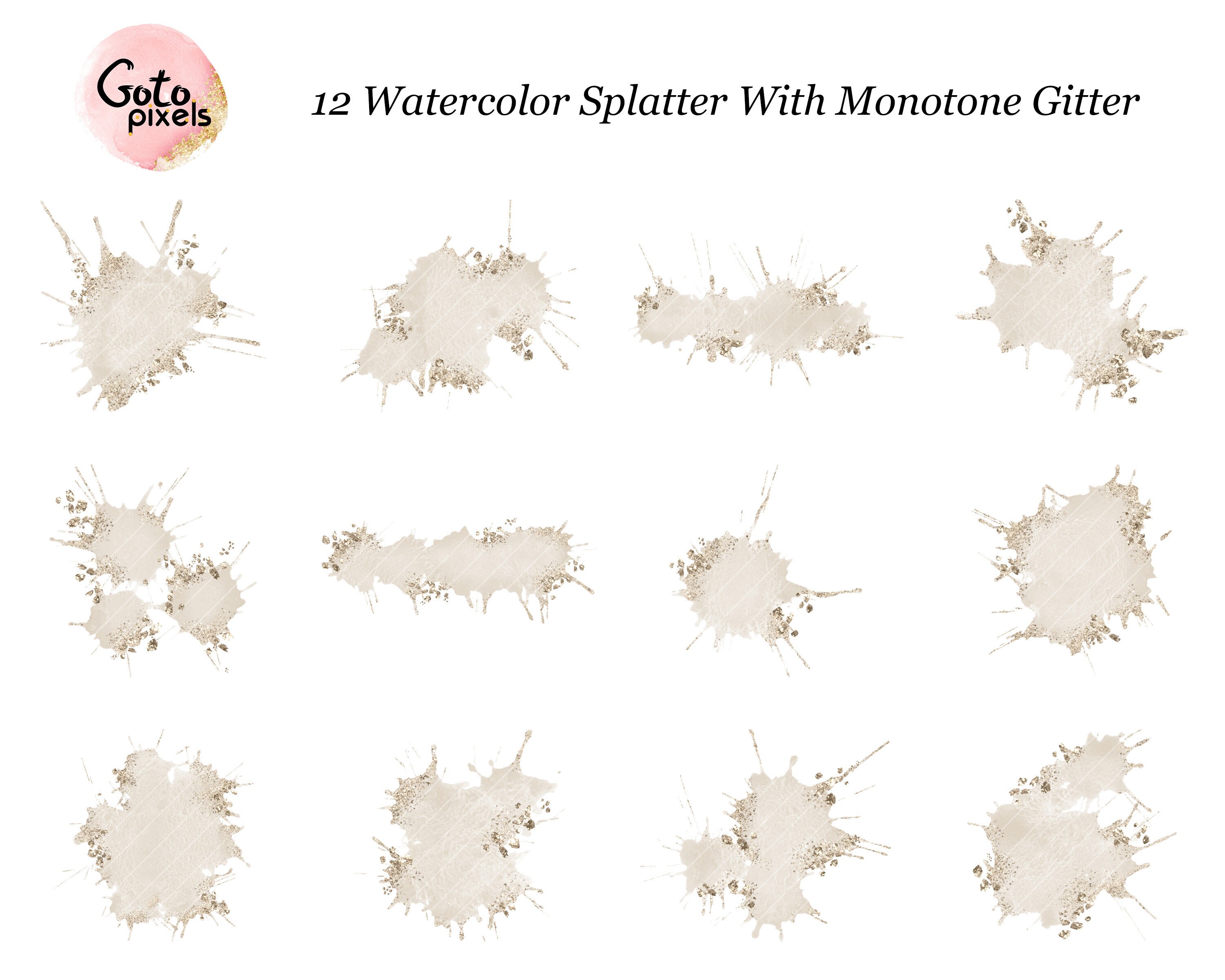 Greige Watercolor Splatter clipart Splashes and Splotches | Etsy