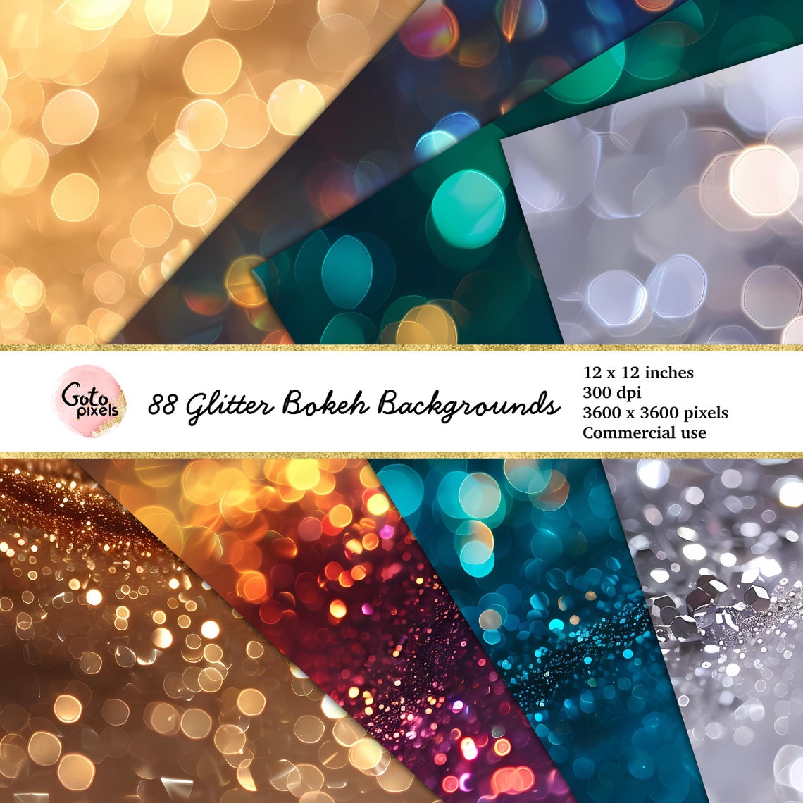Glitter Bokeh Backgrounds: 88 Soft Ombre Digital Papers (digital ...