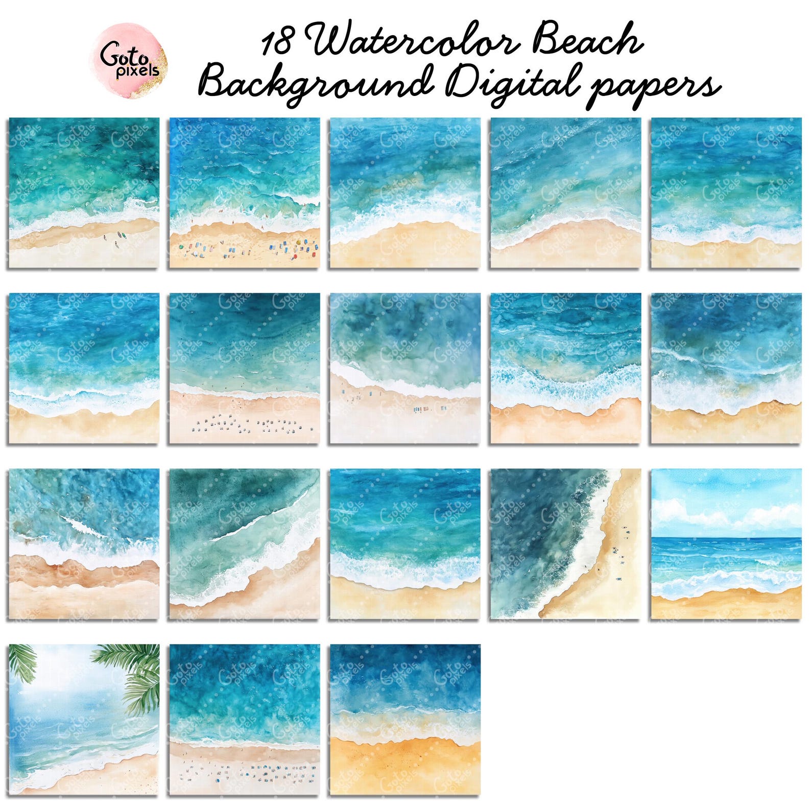 Watercolor Beach Digital Paper, Printable Summer Background, Watercolor ...