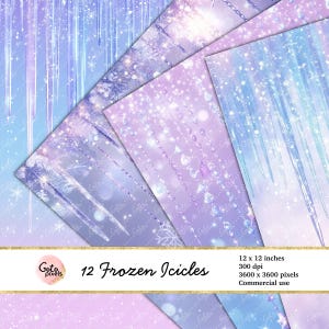 Frozen Icicles Digital Paper: Winter Snowflake Backgrounds (12x12 ...