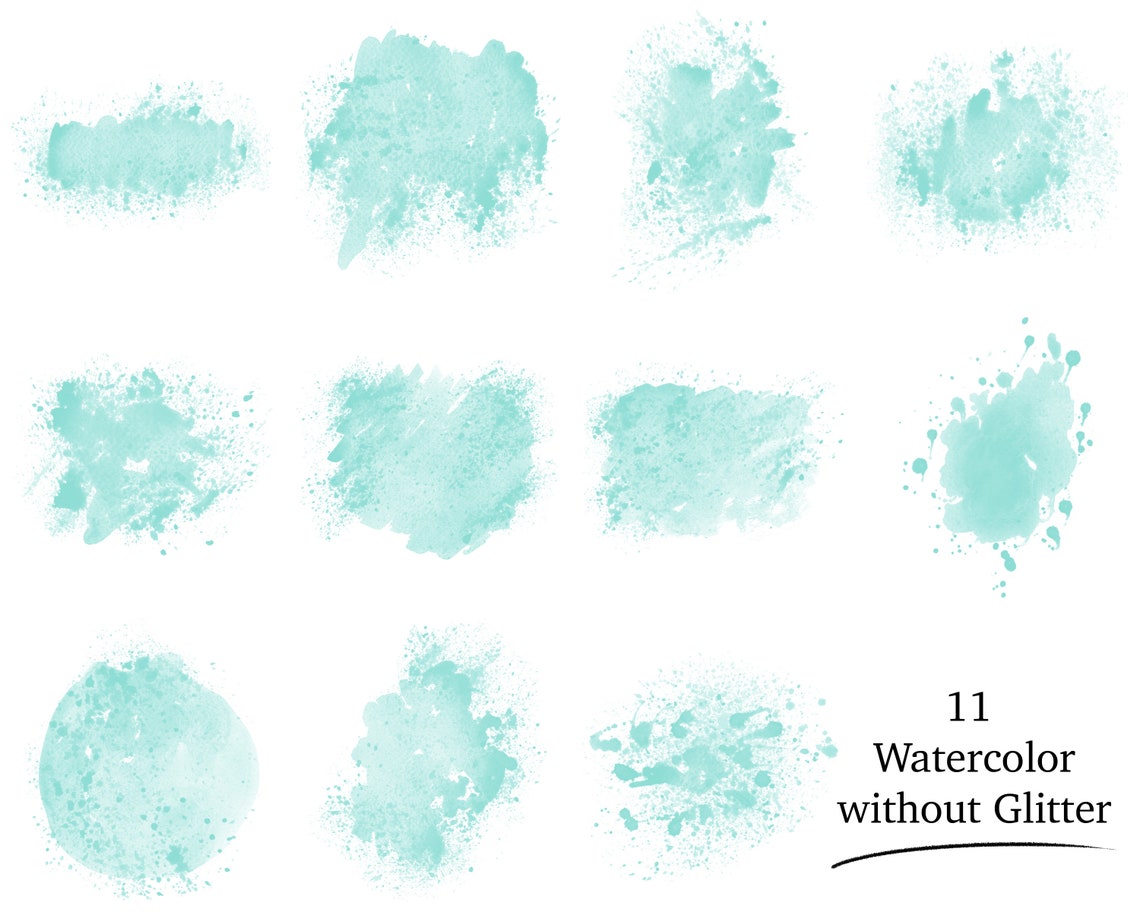 Aqua Watercolor Glitter Clipart Splashes and Splotches Clip | Etsy
