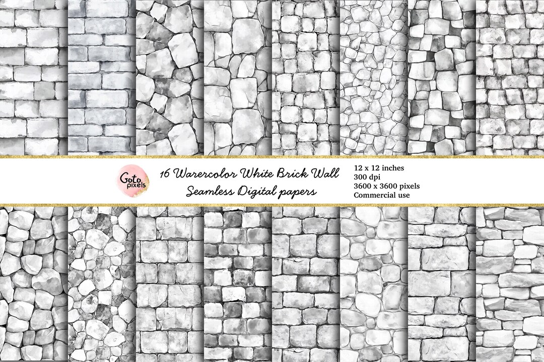 Watercolor White Brick Digital Paper: Seamless Rustic Textures (digital ...