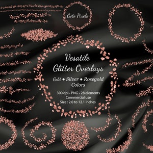 Gold Glitter Overlays Clipart, Rosegold and Silver PNG Glitter ...