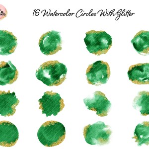 Emerald Green Watercolor Circles With Gold Glitter, Watercolor Circles ...