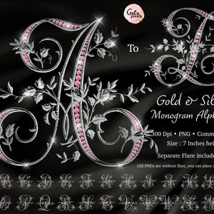 Gold Monogram Alphabet With Pink Diamond PNG Clipart, Silver Monogram ...