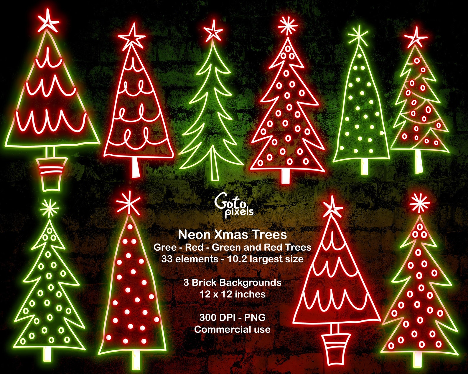Neon Christmas Tree Clipart Neon Clipart Christmas Neon - Etsy