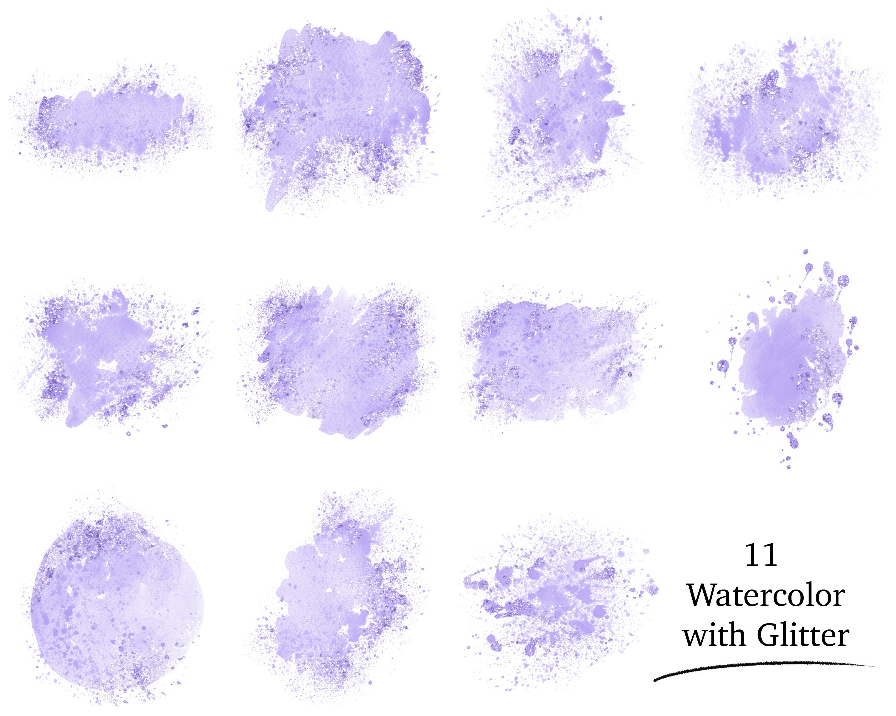 Purple Watercolor Glitter Clipart: Splashes & Splotches (digital PNG ...
