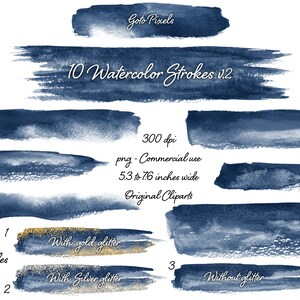 Navy Watercolor Brush Strokes, Navy Watercolor Clipart, Splash Clipart ...