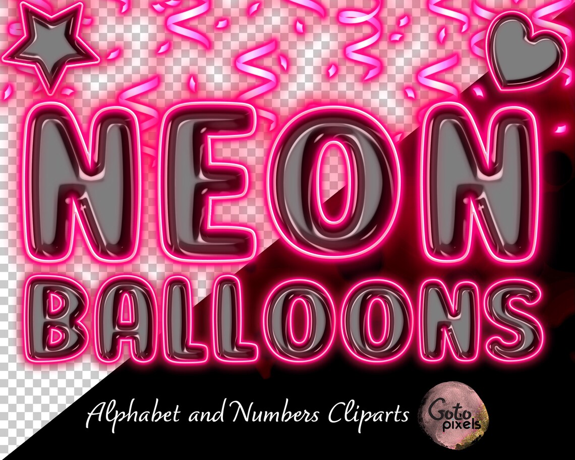 Pink Neon Foil Balloon Alphabet Clip Art-digital instant | Etsy
