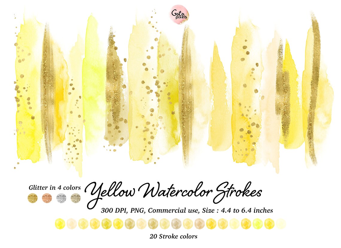 Yellow Watercolor Brush Strokes Clipart Yellow and Gold - Etsy