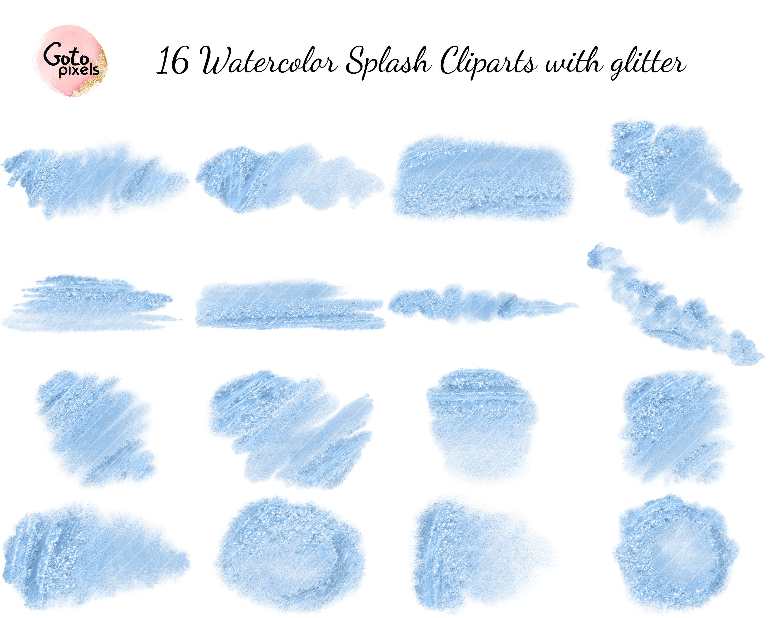 Blue Watercolor Glitter Clipart Splashes and Splotches Clip | Etsy