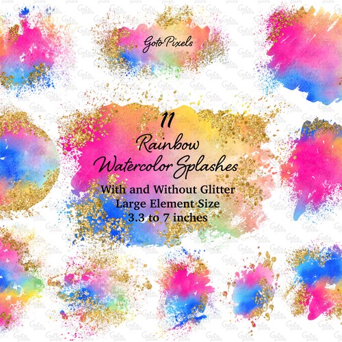 Rainbow Splash Watercolor Watercolor Clipart Clip Art Rainbow Gold ...