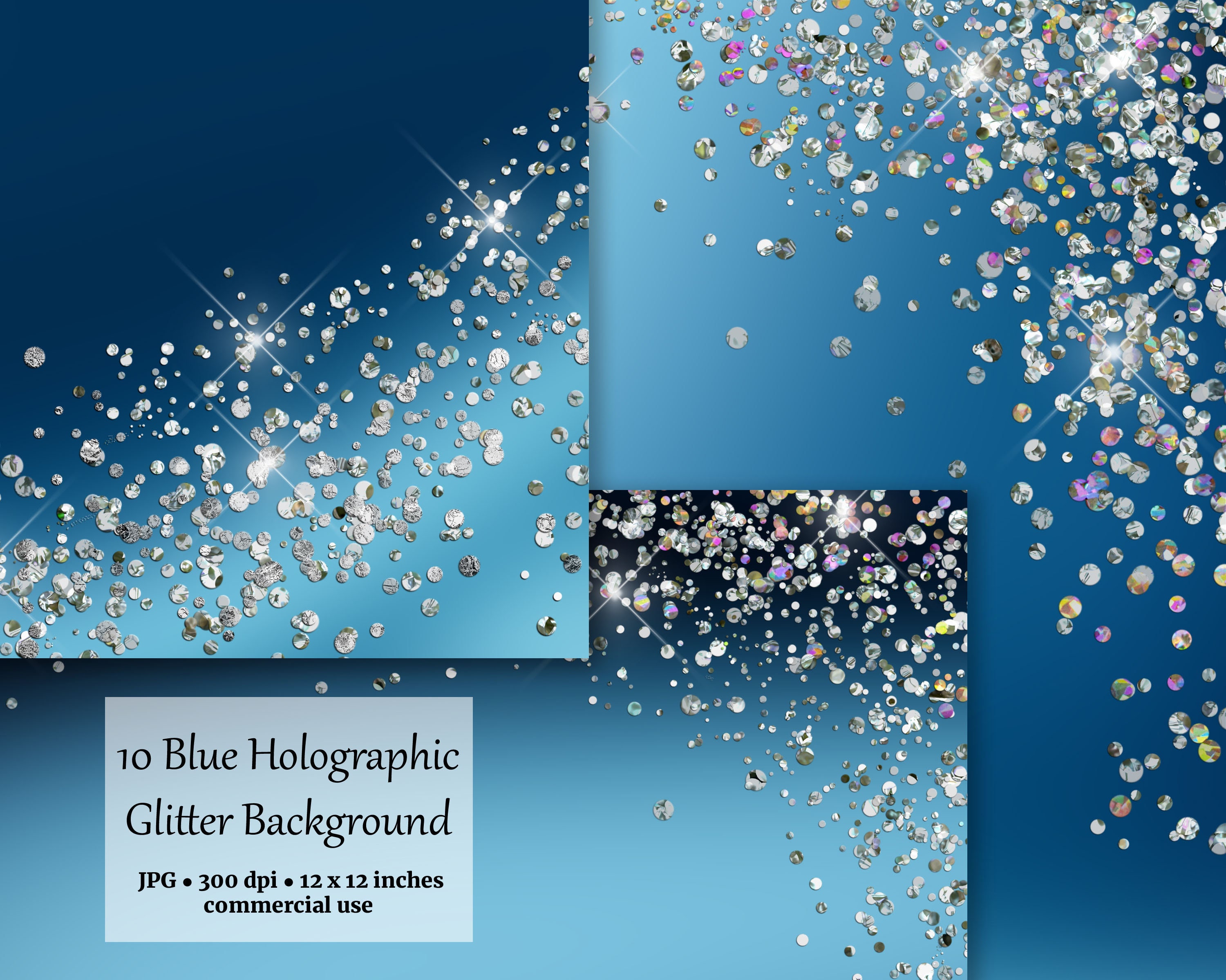 Blue Holographic Glitter Digital Paper Printable Scrapbook - Etsy