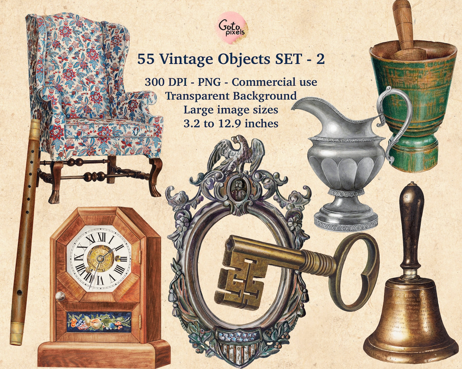 55 Old Things Clip Art Vintage Antique Objects and Overlays - Etsy